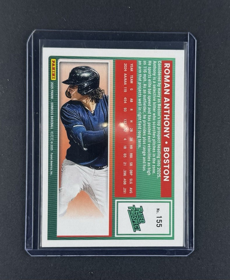 2025 Donruss Roman Anthony Yellow Flood Parallel #155 Rated Prospect ...