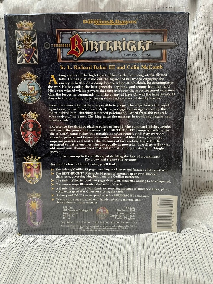 AD&D Birthright Campaign Setting COMPLETE Cards UNPUNCHED-IN SHRINK ...
