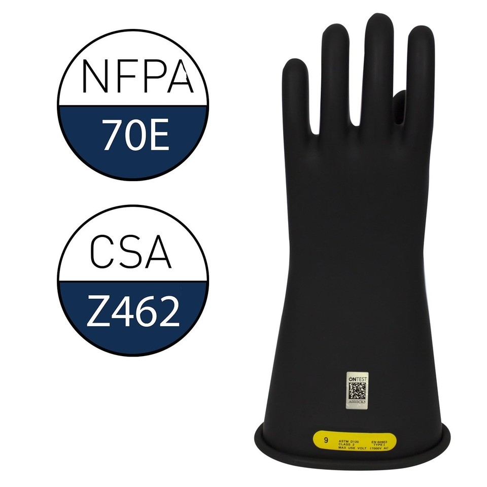 Enespro Class 2 Black Rubber Voltage Insulating Gloves, Max. Use ...