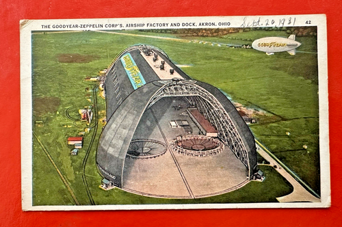 1930 GOODYEAR BLIMP ZEPPELIN AIRSHIP FACTORY & DOCK~AKRON OH UNPOSTED ...