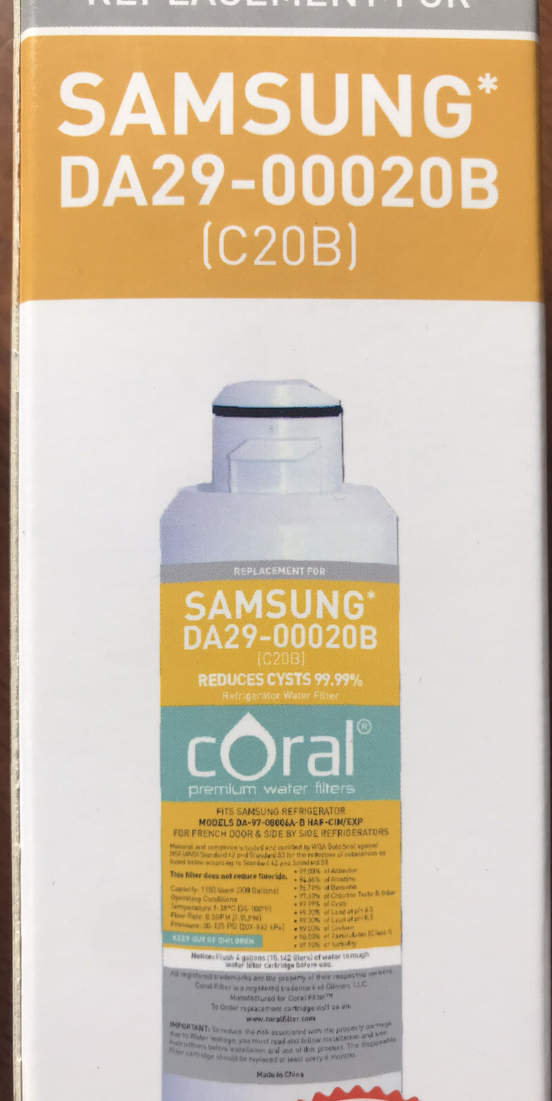 New Coral Samsung Refrigerator Water Filter Cartridge DA29 00020B C20B ...