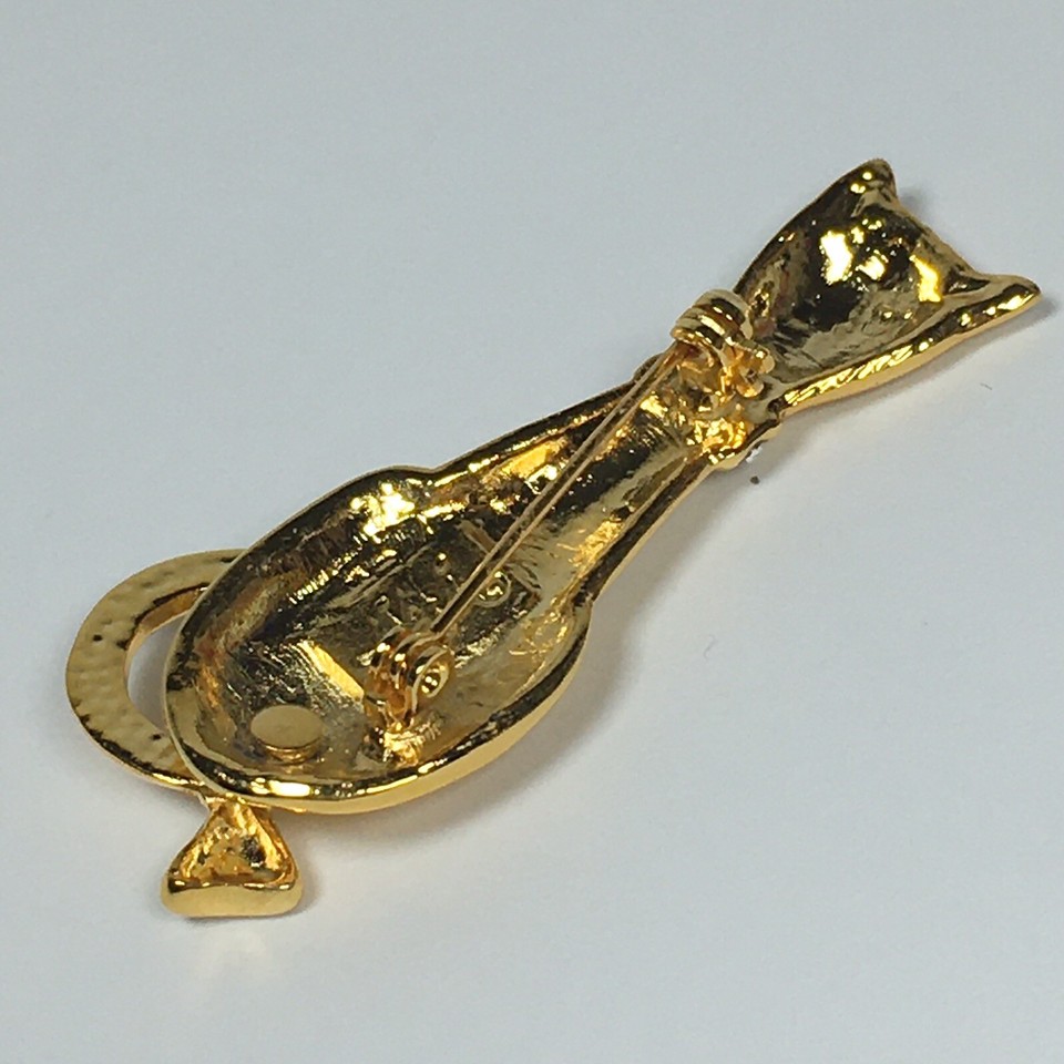 AAI Signed Cat Brooch Pin Gold Tone Rhinestone with Moveable Tail ...