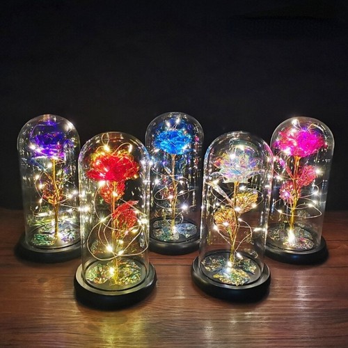 Flower Rose Eternal In Glass LED Light Artificial Flowers Gift ...