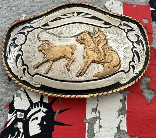 VTG Rare Design Old Comstock Silver Calf Roping Cowboy Rodeo Trophy ...