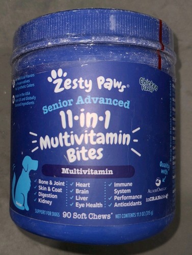 Zesty Paws Advanced Senior 11 in 1 Multivitamin Bites Dogs 90 Chews Exp ...