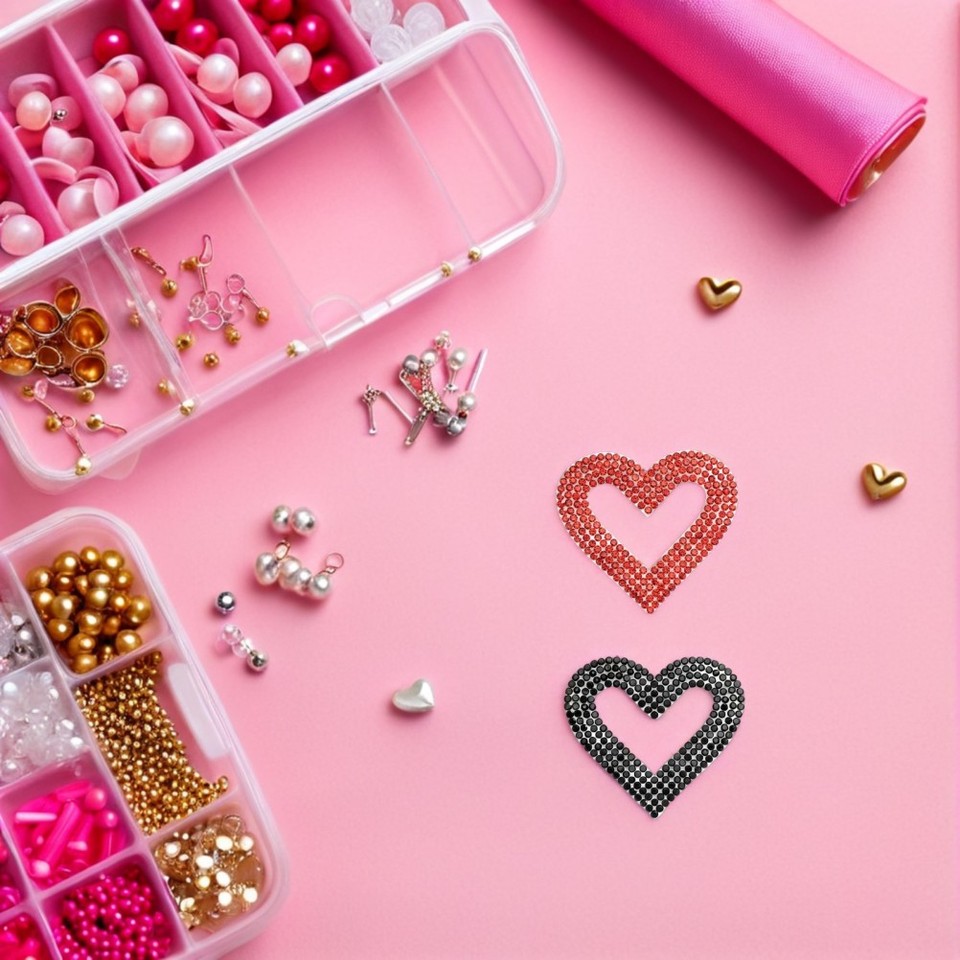 12 Pcs Love Clothing Box Decoration Heart Rhinestone Applique Patches ...