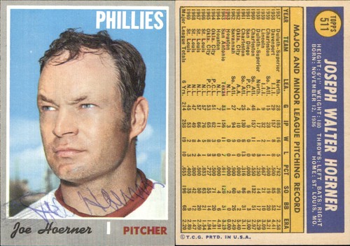 Joe Hoerner Signed 1970 Topps #511 Card Philadelphia Phillies Auto AU ...