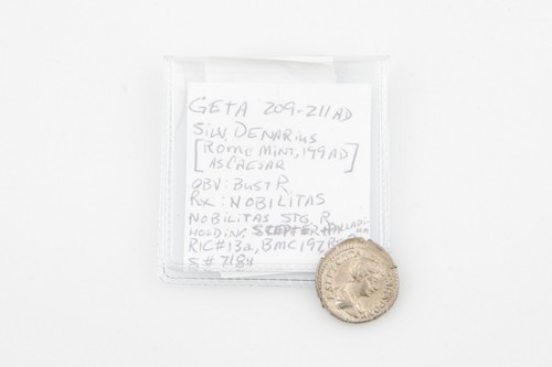 199 AD Roman Imperial AR Denarius Silver Coin XF+ Geta Nobilitas Rome ...