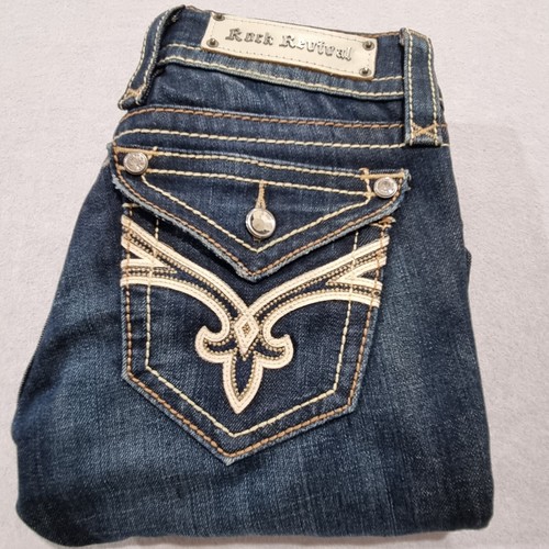 ROCK REVIVAL Womens JAMIE Boot Cut Jeans 26 DARK BLUE DENIM Low Rise ...