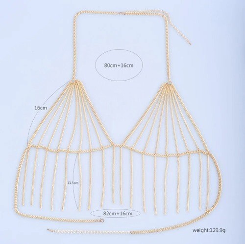 Long Tassel Bra Chain Sexy Harness Bikini Body Chain Jewelry Metal Body ...
