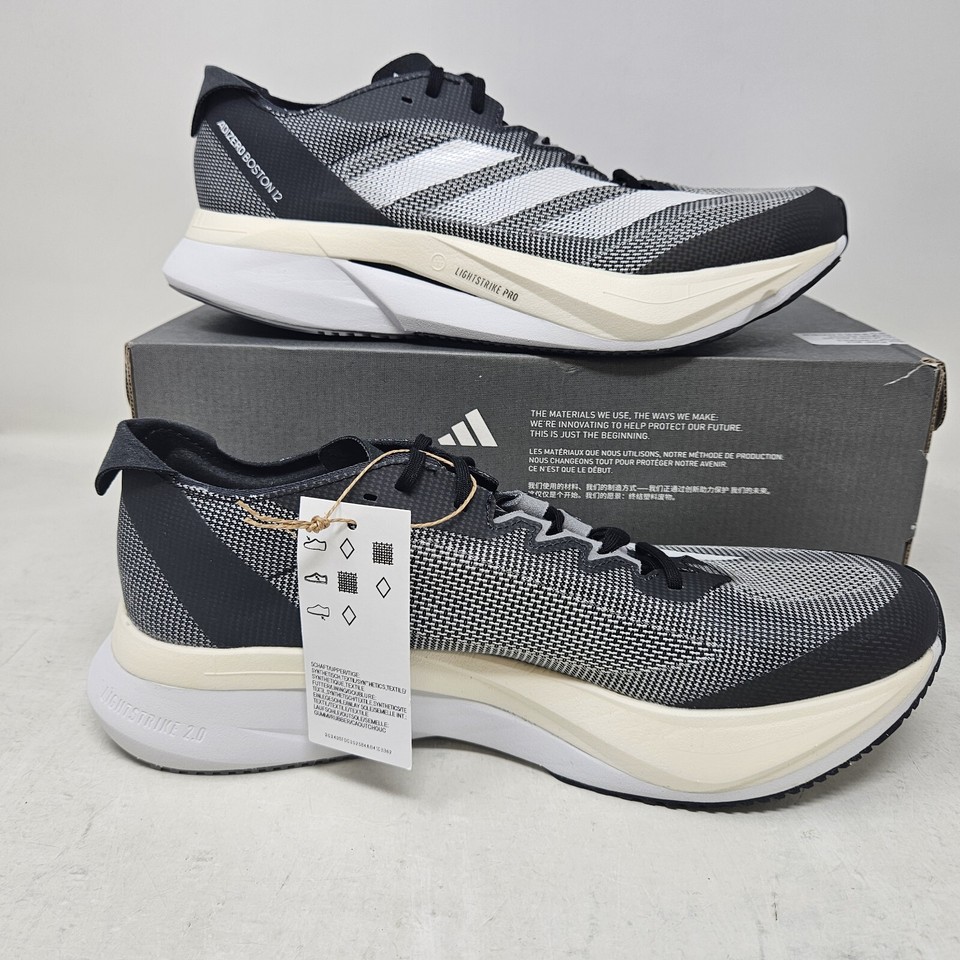 Men's Adidas Adizero Boston 12 Low Elite Running Shoes / Black White ...