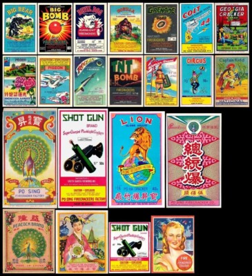 22-PIECE FIRECRACKER LABEL GROUP #2B DATING FROM THE 1930’s TO THE ...