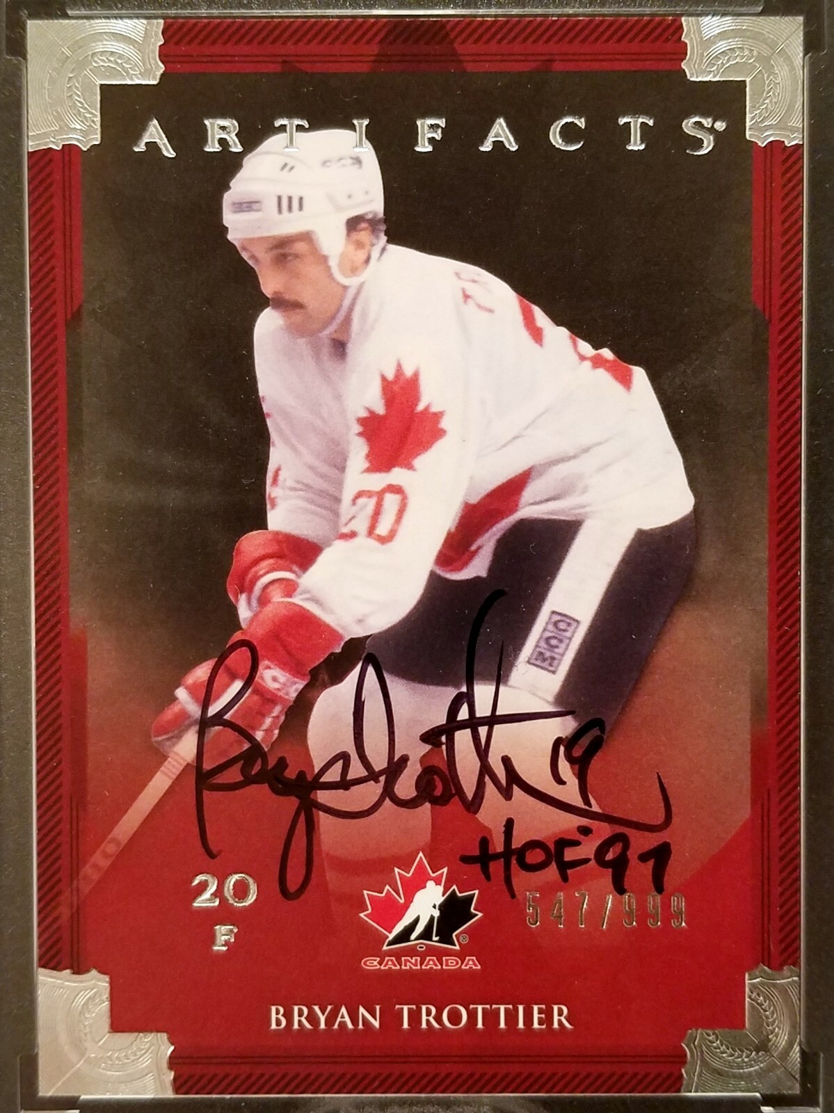 2013-14 UD Artifacts BRYAN TROTTIER SIGNED IN PERSON Autographed Card w ...