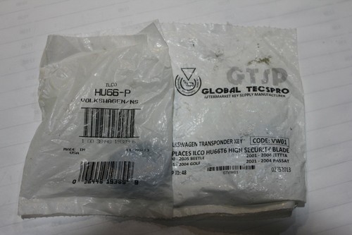 LOT OF 2 NEW VOLKSWAGON TRANSPONDER HIGH SECURITY KEYS HU66 HU66P CHIP ...