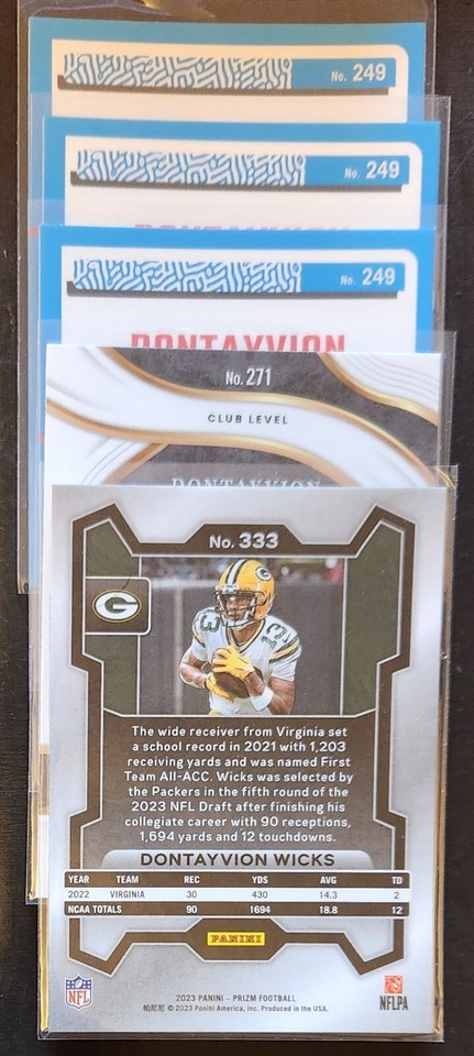 2023 Panini Prizm Optic Select Dontayvion Wicks 5 Card Rookie Lot ...