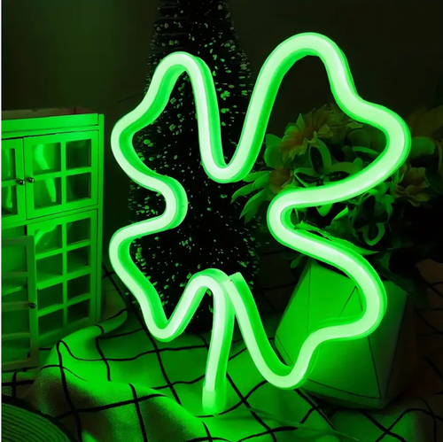 Shamrock LED Neon Signs, 4-Leaf Clover Shaped Green Decorative Lights ...