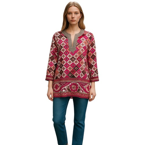 Tory Burch Blouse XS Womens Multicolor Tunic Hook & Eye Casual Colorful ...