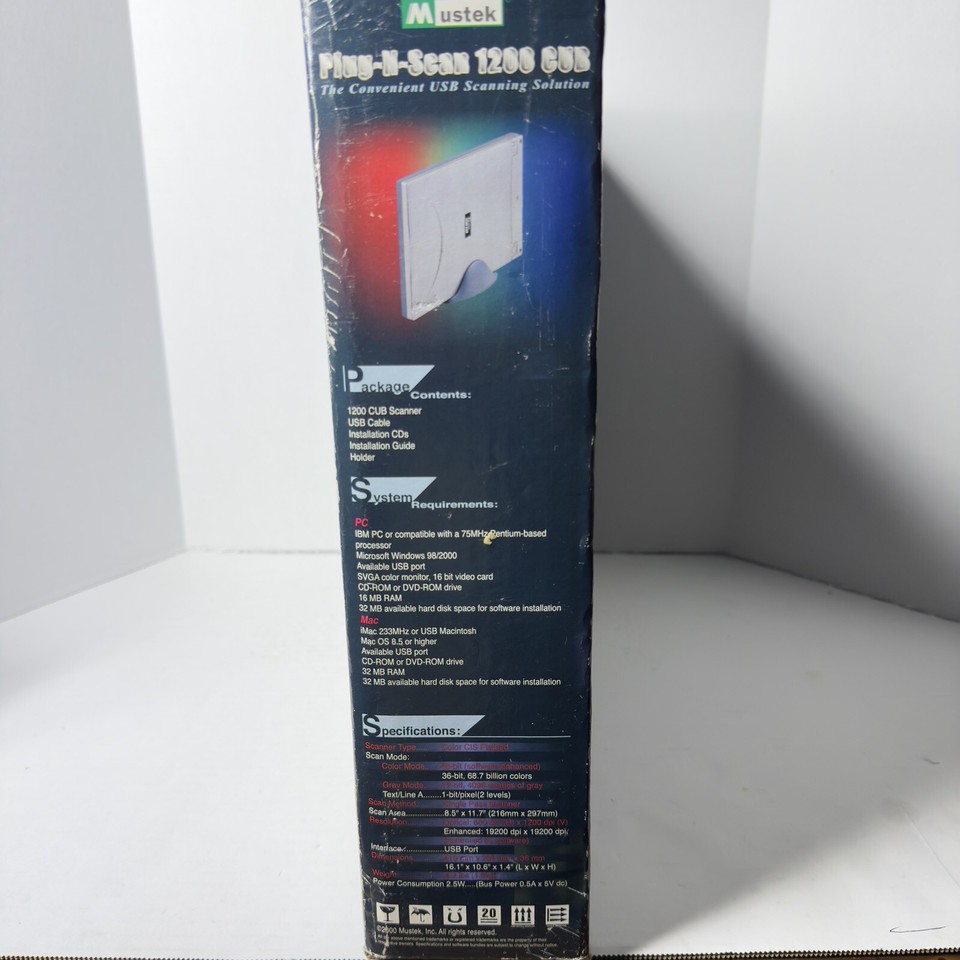 Vintage Mustek Plug-N-Scan 1200 CUB USB Scanning Solution Windows 98 ...
