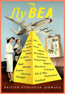 BEA Fly BEA British European Airline Plane Flying Deco Travel Poster ...