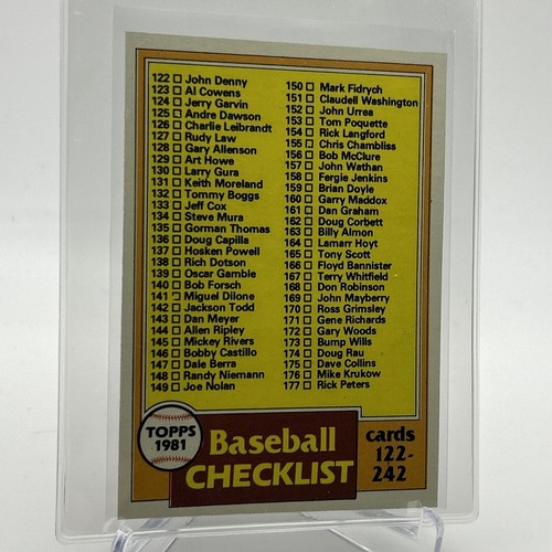 1981 Topps Checklist: 122-242 Baseball Card #241 NM-Mint FREE SHIPPING ...