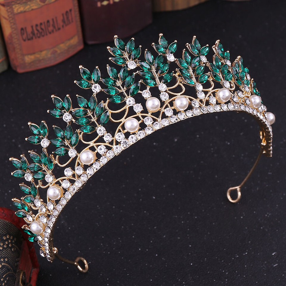 55 Styles Green Crystal Queen Princess Tiara Crown Wedding Princess For ...