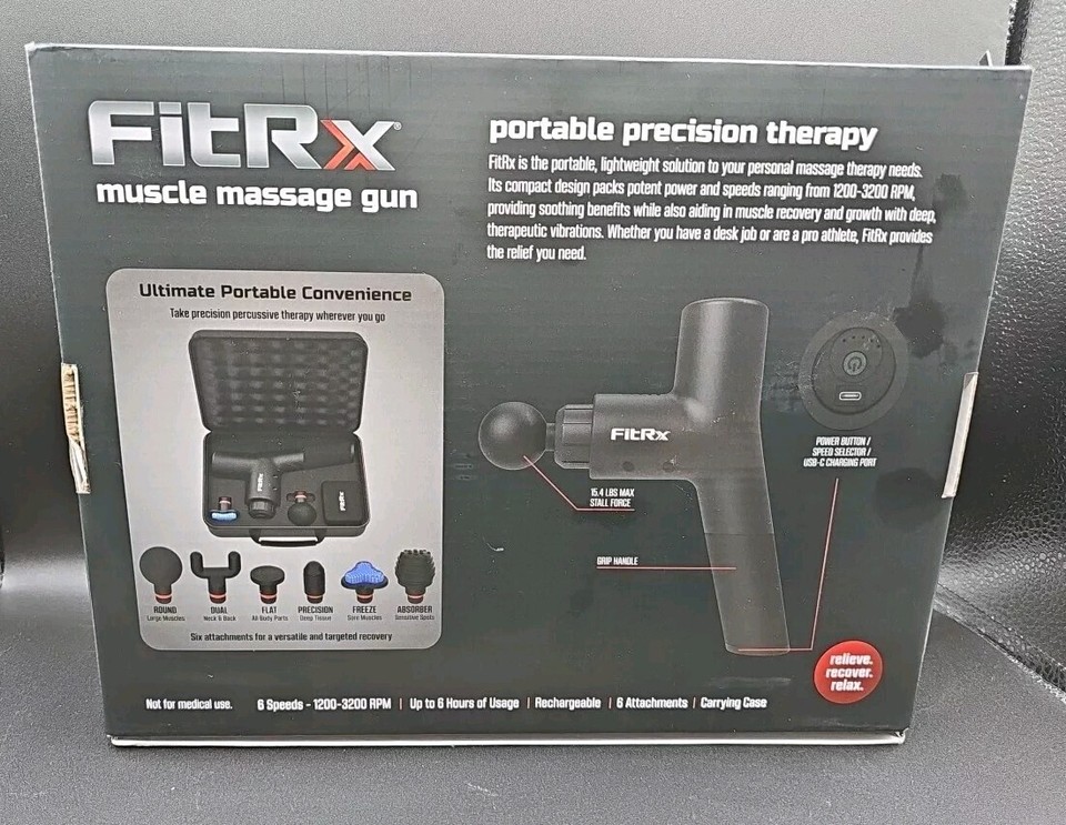 NIB - FitRX Muscle Massager Gun w/ 4 attachments & Carry Case - model ...