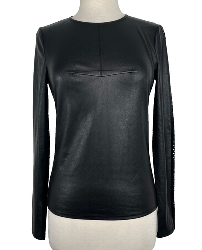 NWT BCBG MAX AZRIA Callan Long Sleeve Faux Leather Mesh Contrast Back ...
