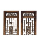 Pair Vintage Tall Flower Bird Geometric Pattern Raw Wood Door Panels ...