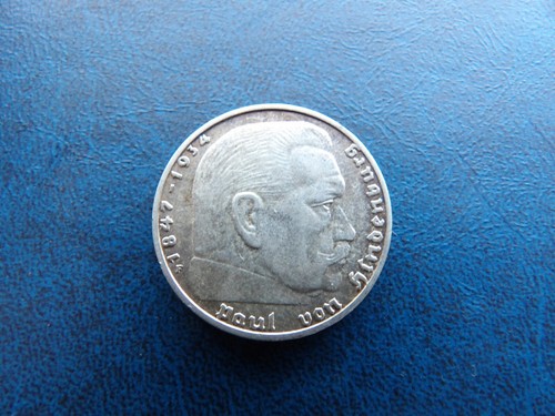 Germany 1939 silver coin 2 Reichsmark mark F Stuttgart with swastika M1 ...