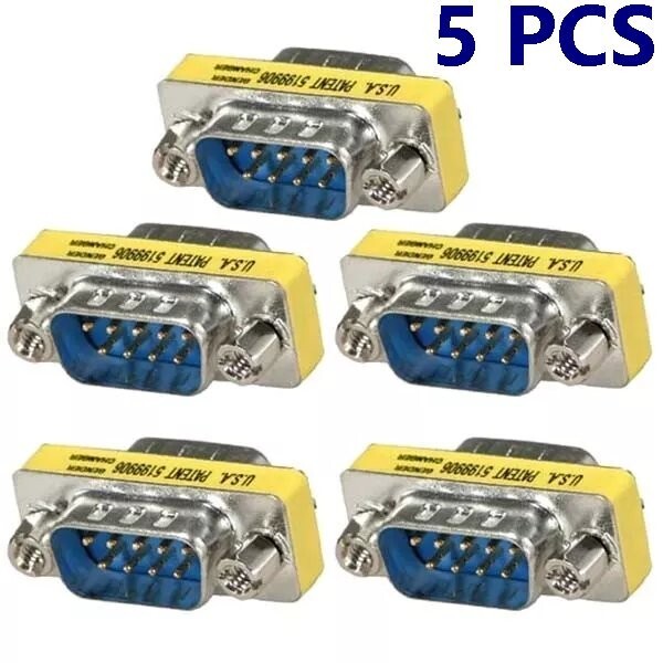 5x DB9 D-SUB 9 Pin RS232 Serial Male to Male Mini Gender Changer ...