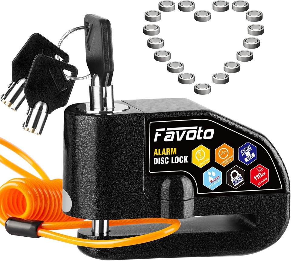 Compact Anti-Theft Alarm Disc Lock with 7mm Pin & 18 Lithium Batteries ...