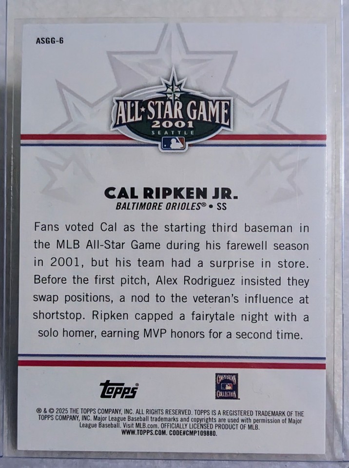 CAL RIPKEN JR 2025 Topps All Star Game All-Star Game Greats GOLD # /50 ...