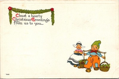 Christmas Greetings Dutch Girl And Boy Carrying Baskets Holly c1913 ...