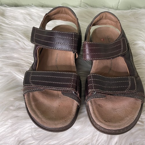 Clarks Men's Nature Trek Sandal Brown Mahogany Leather Adjustable Size ...