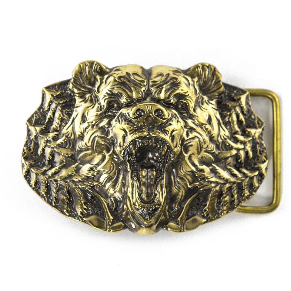 Belt buckle "Bear", Solid brass buckle, Animal belt buckle, Brown bear ...