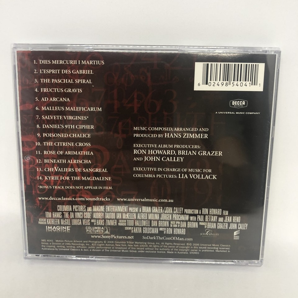 Hans Zimmer THE DA VINCI CODE CD Movie Soundtrack V GOOD CONDITION Free ...