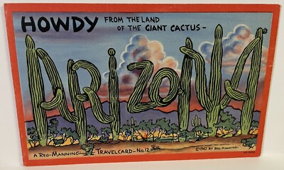 Postcard Howdy from Arizona Reg Manning Giant Cactus Letters Travelcard ...