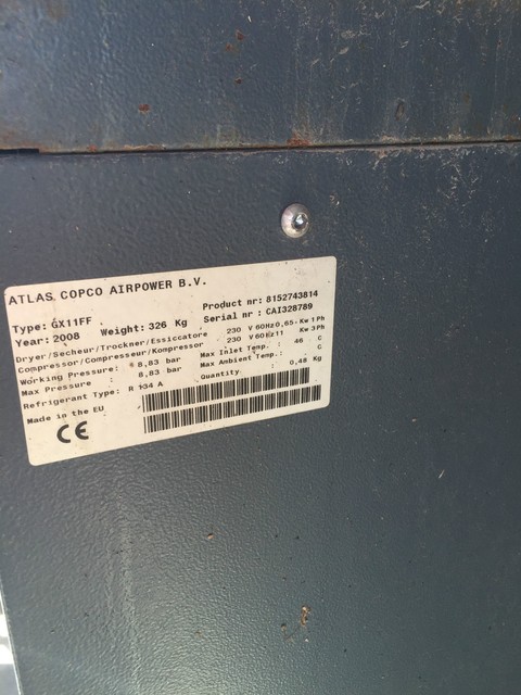 Atlas Copco GX11FF 15 HP Rotary Screw Air Compressor 230v 3 Ph for sale ...