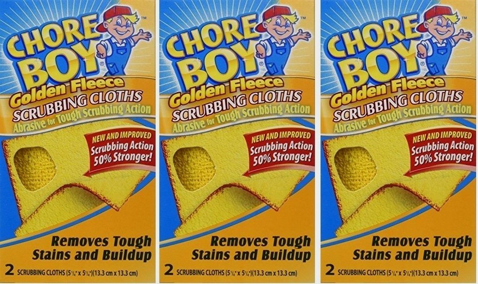 3-2pks CHORE BOY Golden Fleece Scouring Cloths Pads Scrubs Cleaning ...