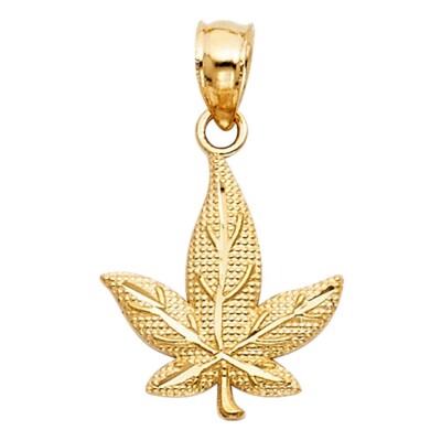 Genuine Real 14K Yellow Gold Cannabis Flower Leaf Marijuana Charm ...