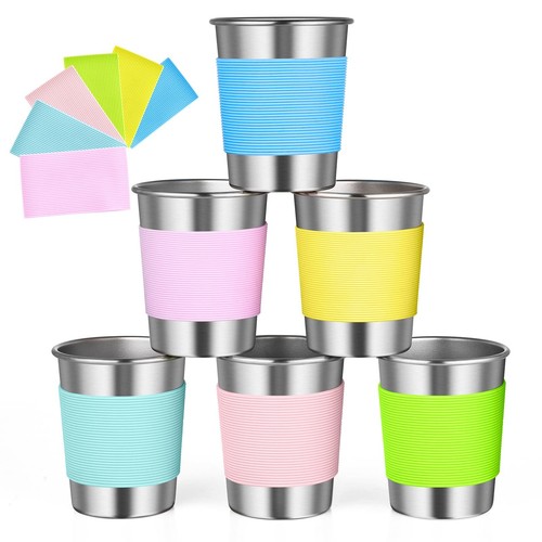 mwellewm 6 Pack Stainless Steel Cups for Kids 8 oz Toddlers Metal Cups ...