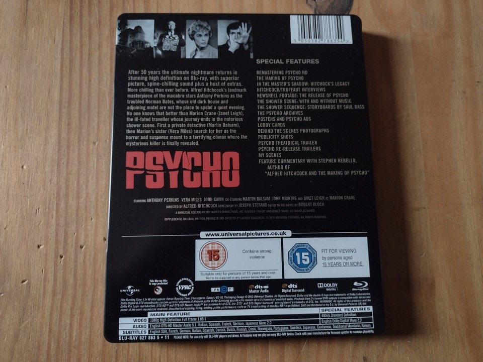 Psycho (1960) Anthony Perkins Alfred Hitchcock Blu-ray Steelbook | eBay UK