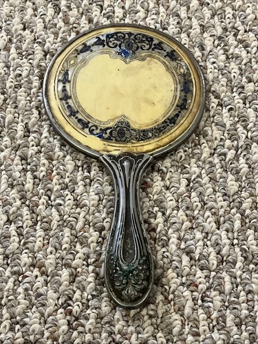 Antique Silver Floral Art Nouveau Handheld Mirror Beautiful Intact ...