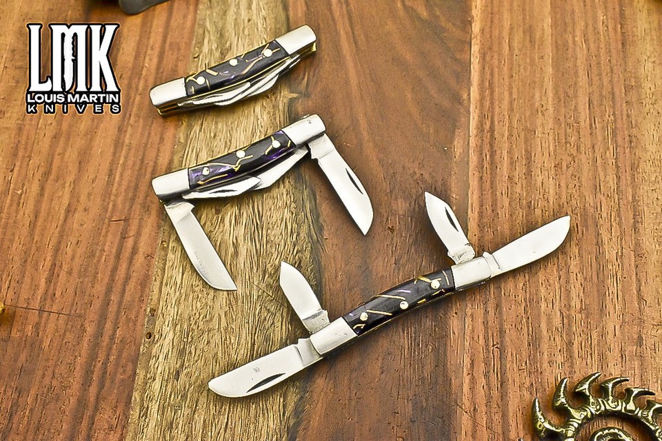 LMK Hand Crafted D2 Tool Steel Dual Blade Folding Knife Corain Lot of 3 ...