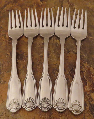 Oneida Classic Shell Set of 5 Salad Forks Cube Stainless Flatware Lot F ...