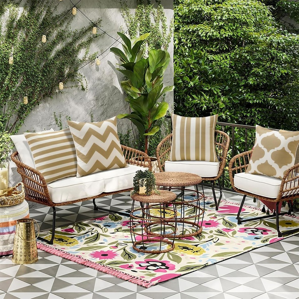 Artscope Set of 4 Waterproof Cushion Covers 50x50cm Farmhouse Geometric ...