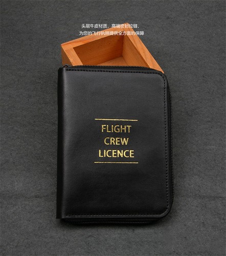 Flight Crew License ID Holder for Pilot Best Gift Black Genuine Leather ...