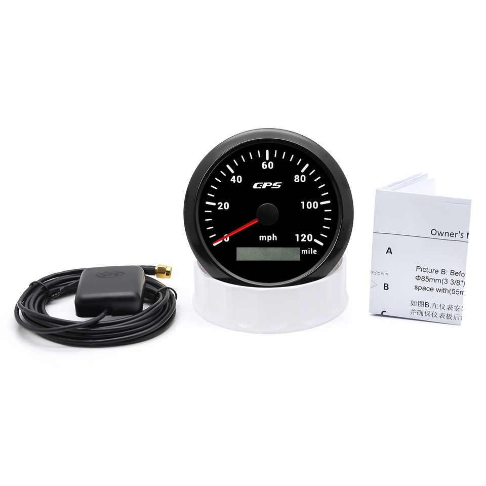 85mm Boat GPS Speedometer 0-120MPH Odometer 7 Colors LED For Car Boat ...
