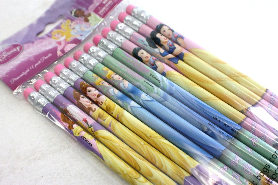 12 PACK WALT DISNEY PRINCESS PENCILS ERASER AGE 4+ CINDERELLA SNOW ...