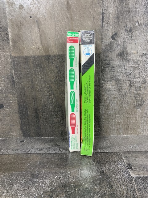 4 Vintage NOS 80s Butler GUM 411 Toothbrush in Orig Box Stimulator Tip ...